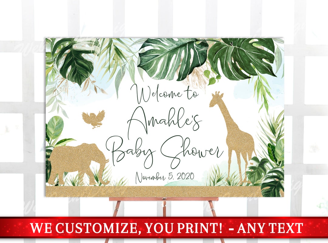 Jungle Welcome Sign, Safari Animals With Palm Tree Welcome Sign to Baby ...