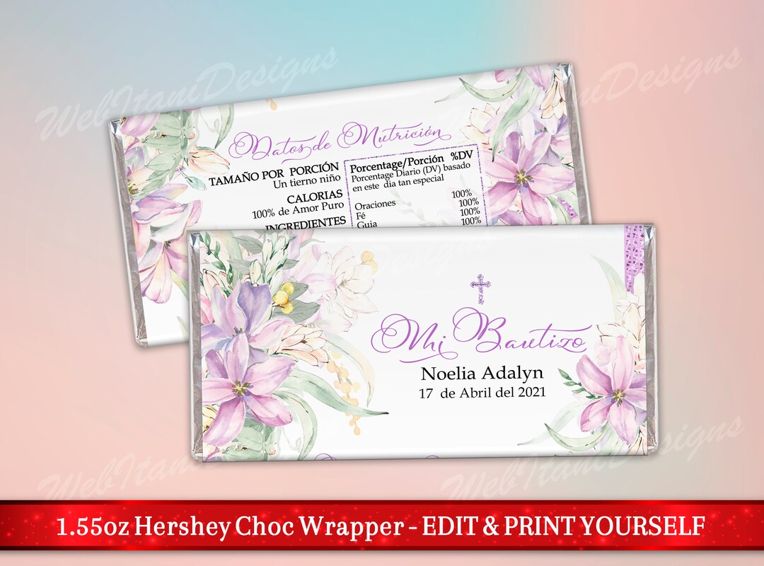 Editable Spanish Candy Bar Wrapper With Lilac Flowers, Chocolate Wrap 1 ...