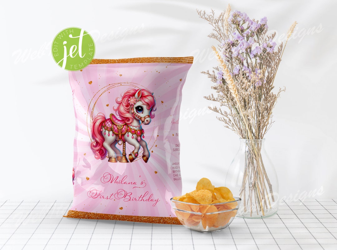 Custom Editable Carousel Chip Bag Template for Girls First Birthday ...