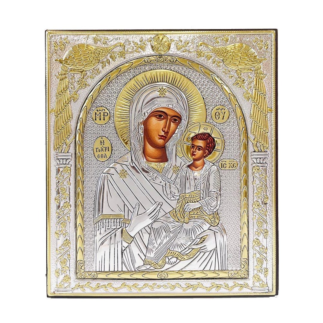 Virgin Mary the Healer Giatrissa Silver Christian Orthodox Icon / Greek ...