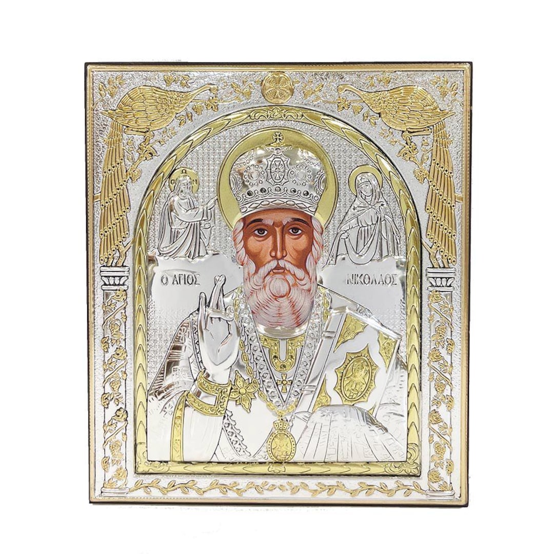 Saint Nicholas Byzantine Silver Christian Orthodox Icon / Greek ...