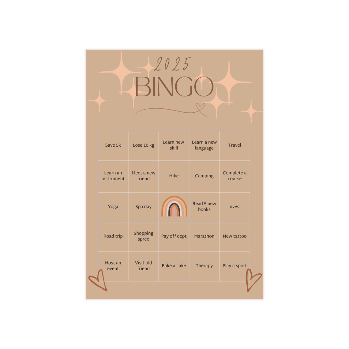 Bohemian 2025 Goal-setting Bingo Card Print - Etsy