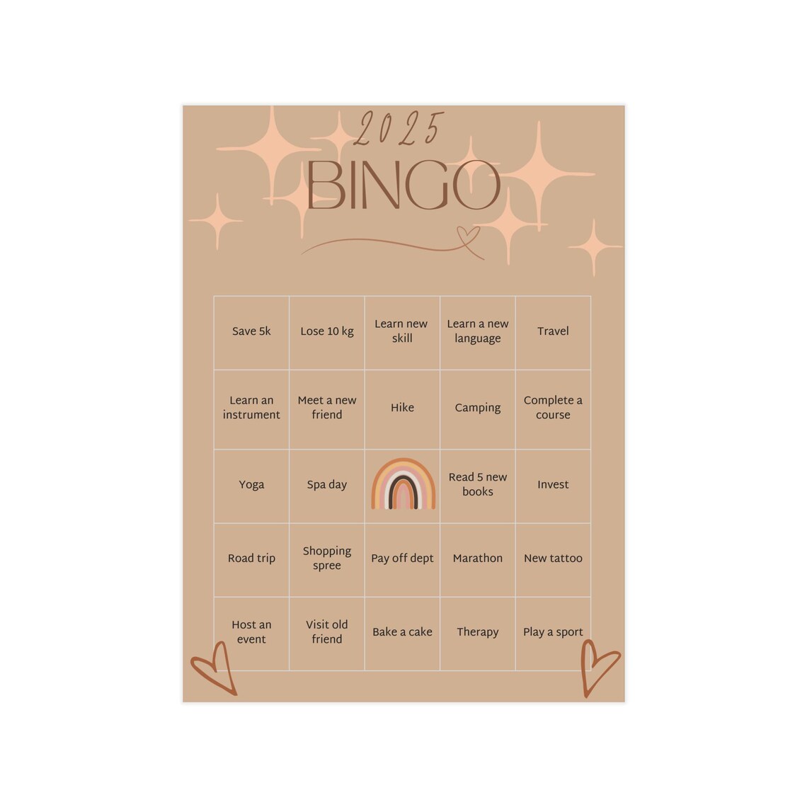 Bohemian 2025 Goal-setting Bingo Card Print - Etsy