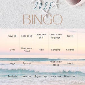 2025 Goal-setting Digital Bingo Card - Beach-style (editable Template ...