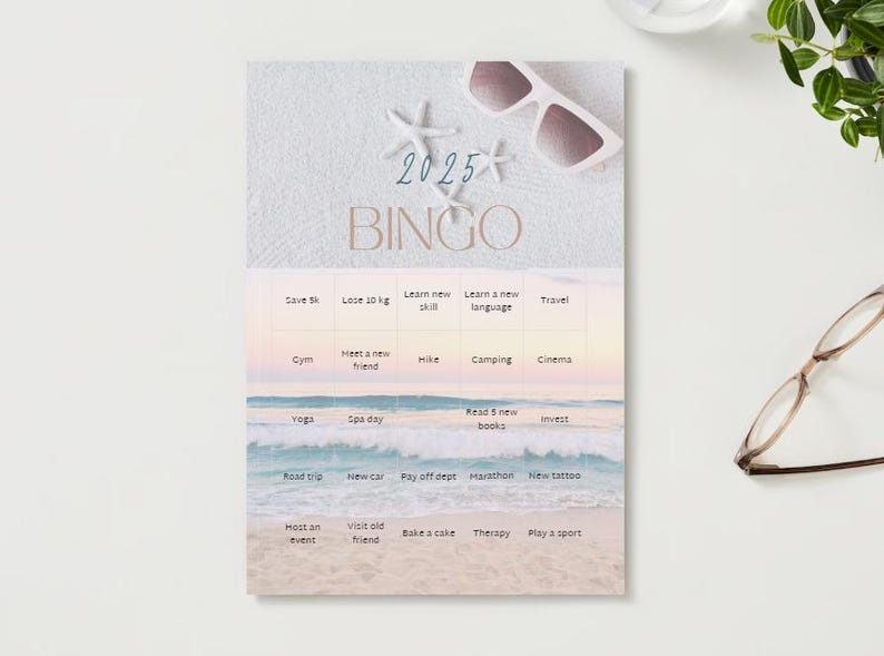 2025 Goal-setting Digital Bingo Card - Beach-style (editable Template ...