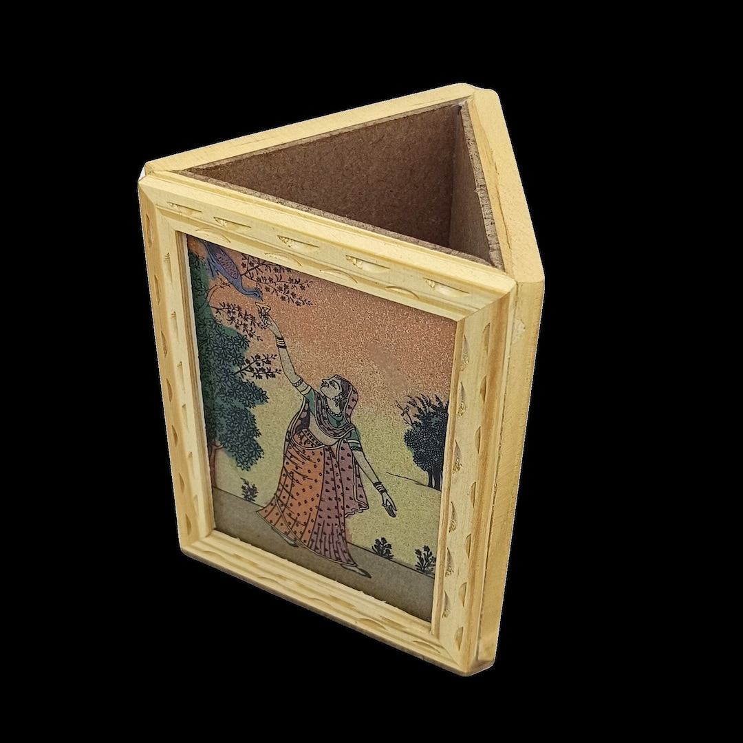 Handmade Wooden Triangle Shape Pen Stand With Gemstone - Etsy