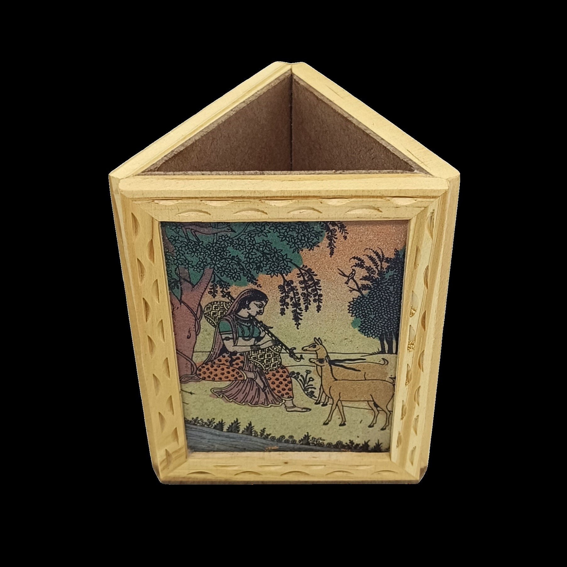Handmade Wooden Triangle Shape Pen Stand With Gemstone - Etsy