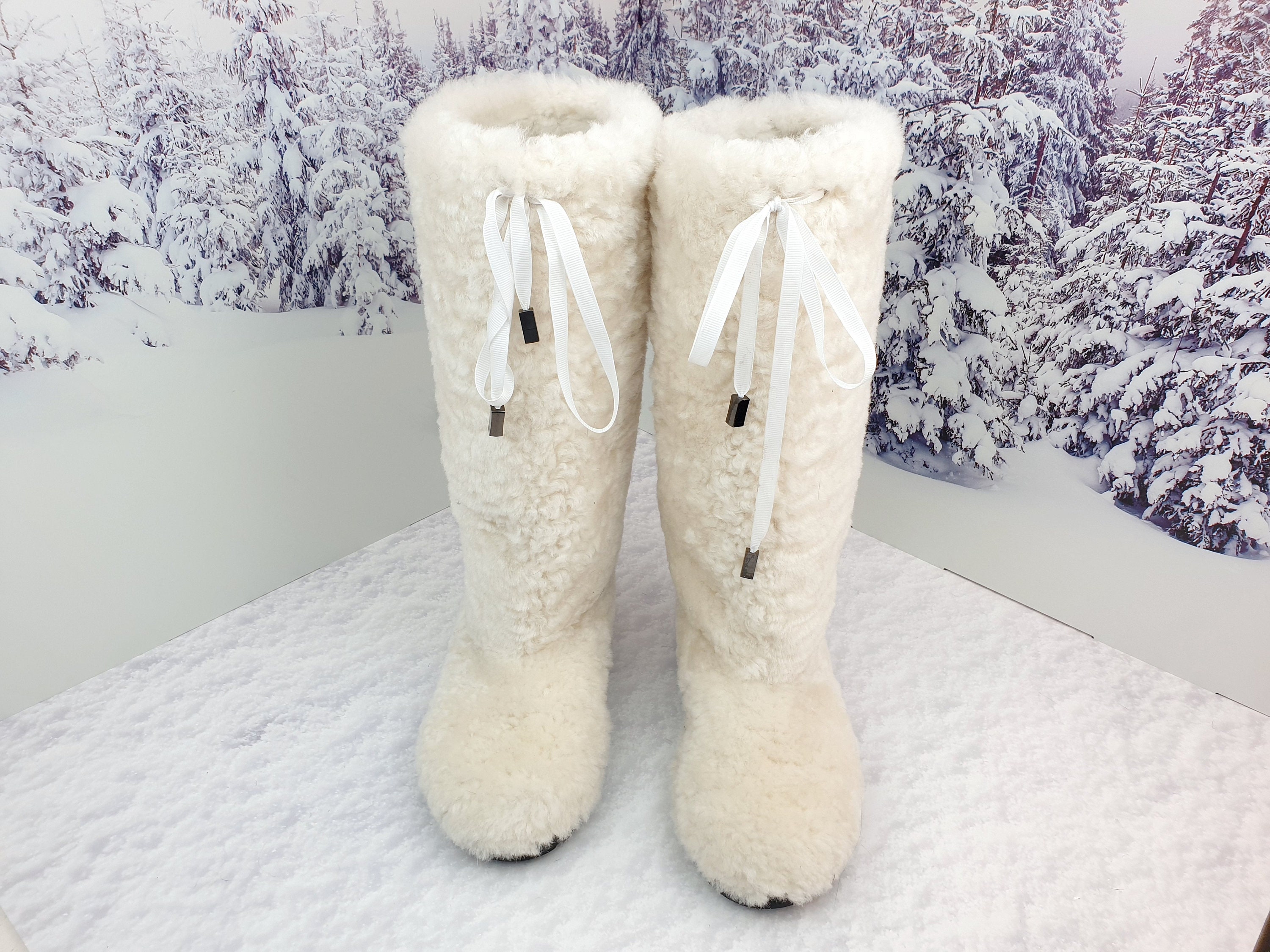 Sheepskin Winter Long Boots for Women Snow Boots Elizabeth - Etsy