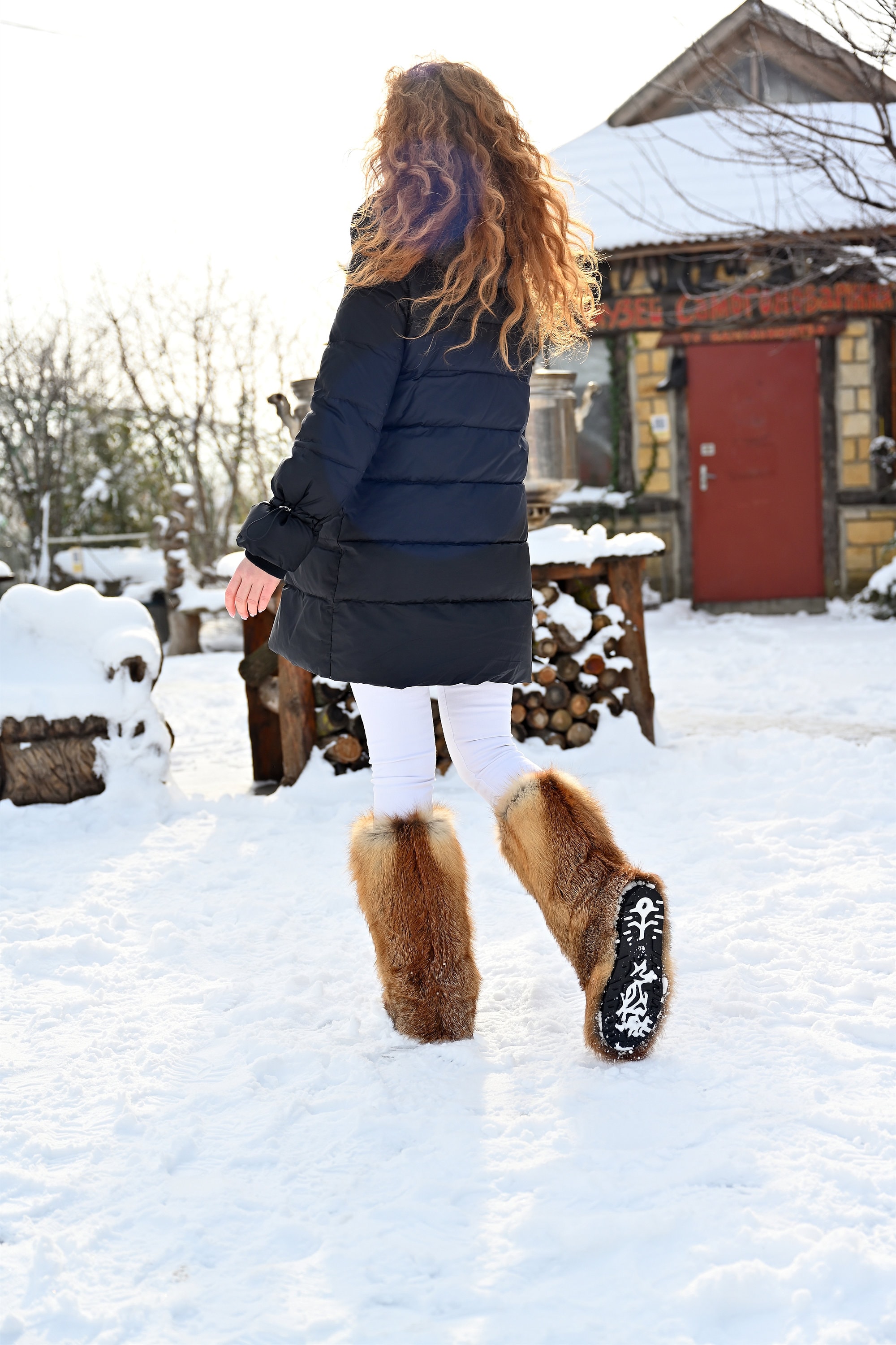 High Fox Fur Long Boots Womens Genuine Red Fox Fur Boots - Etsy
