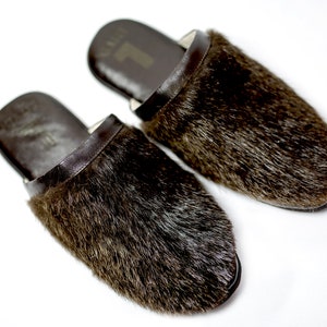 Brown Slippers, Men's House Shoes, Leather Slippers,brown Color Fur of ...