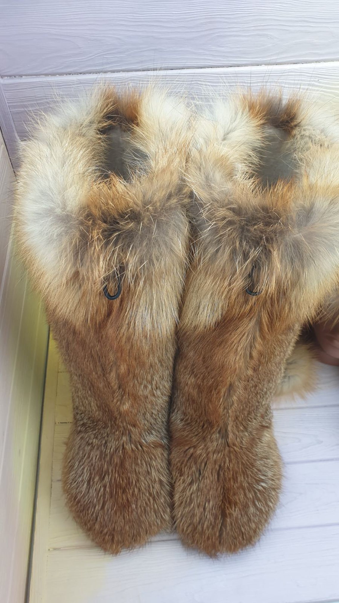 High fox fur long boots womens genuine red fox fur boots | Etsy