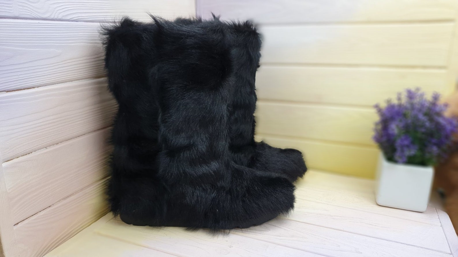Black Genuine Goat Fur Snow Boots After Ski Furry Boots - Etsy