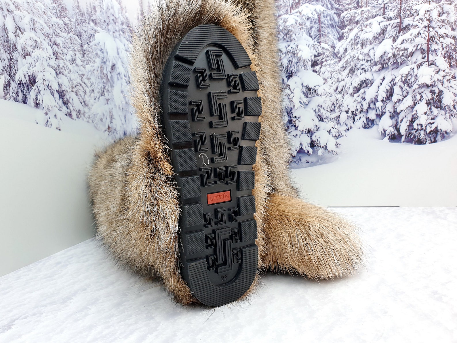 Light Brown Knee Goat Fur Women Furry Winter Boots Yeti Boots Long Fur ...