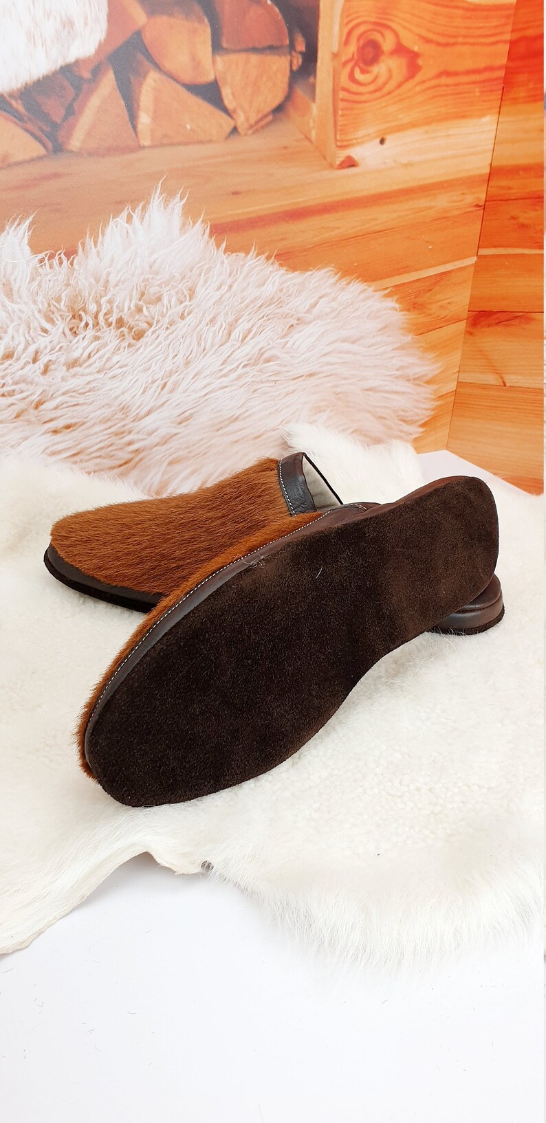 Brown Slippers Men's House Shoes Leather | Etsy