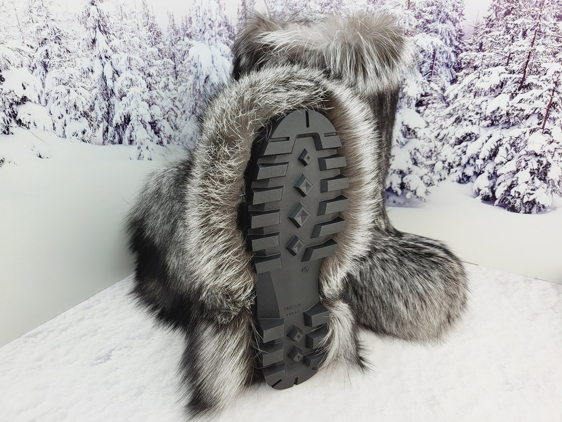 Men's Gray Silver Fox Fur Boots Exclusive Winter Boots for Men - Etsy