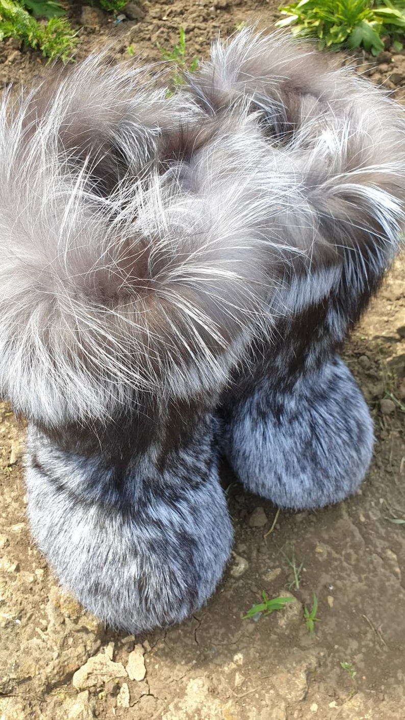 Gray Silver Fox Fur Boots Exclusive Winter Boots for Women - Etsy