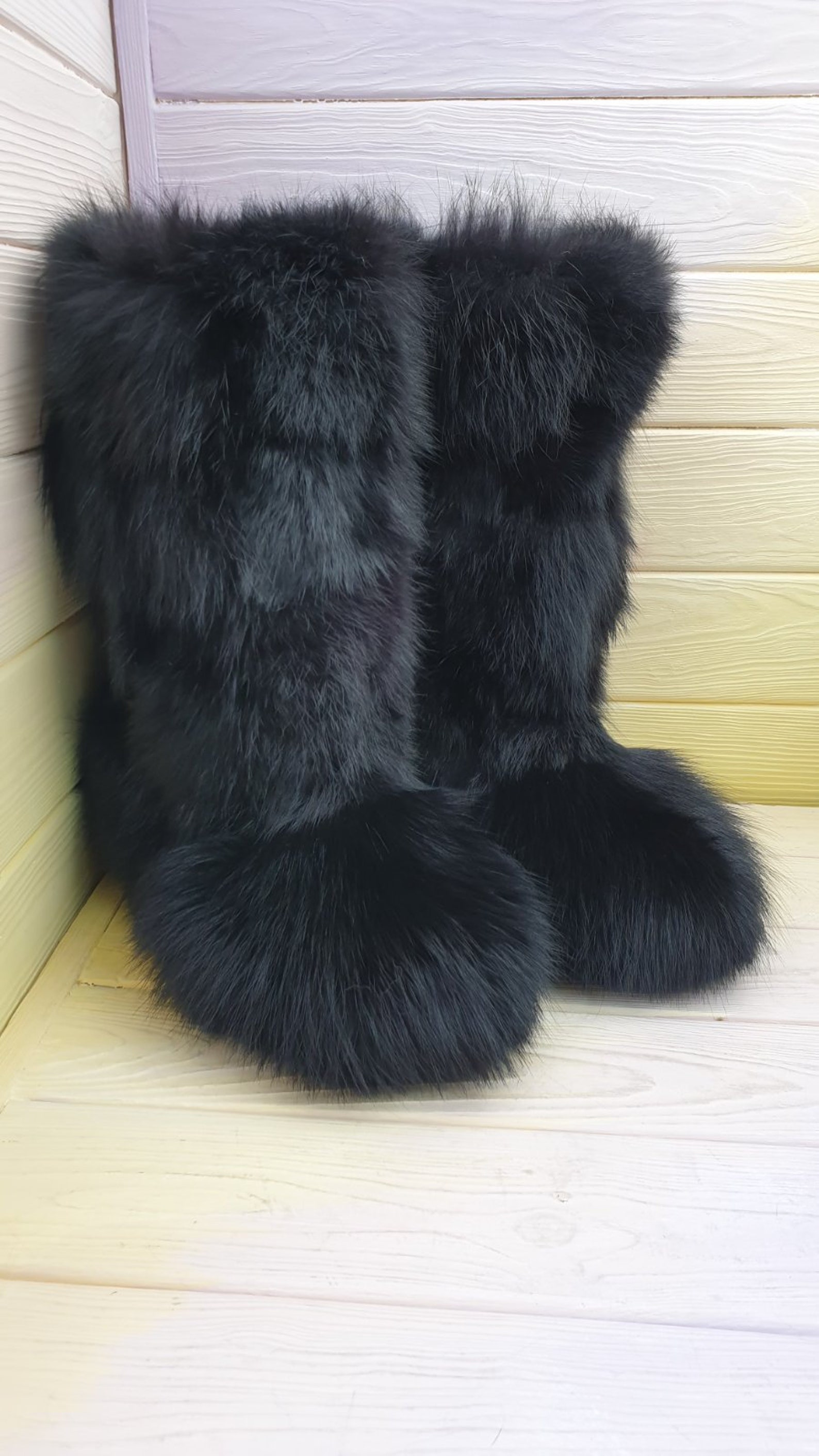 Black fox fur boots for women mukluks yeti boots Eskimo | Etsy