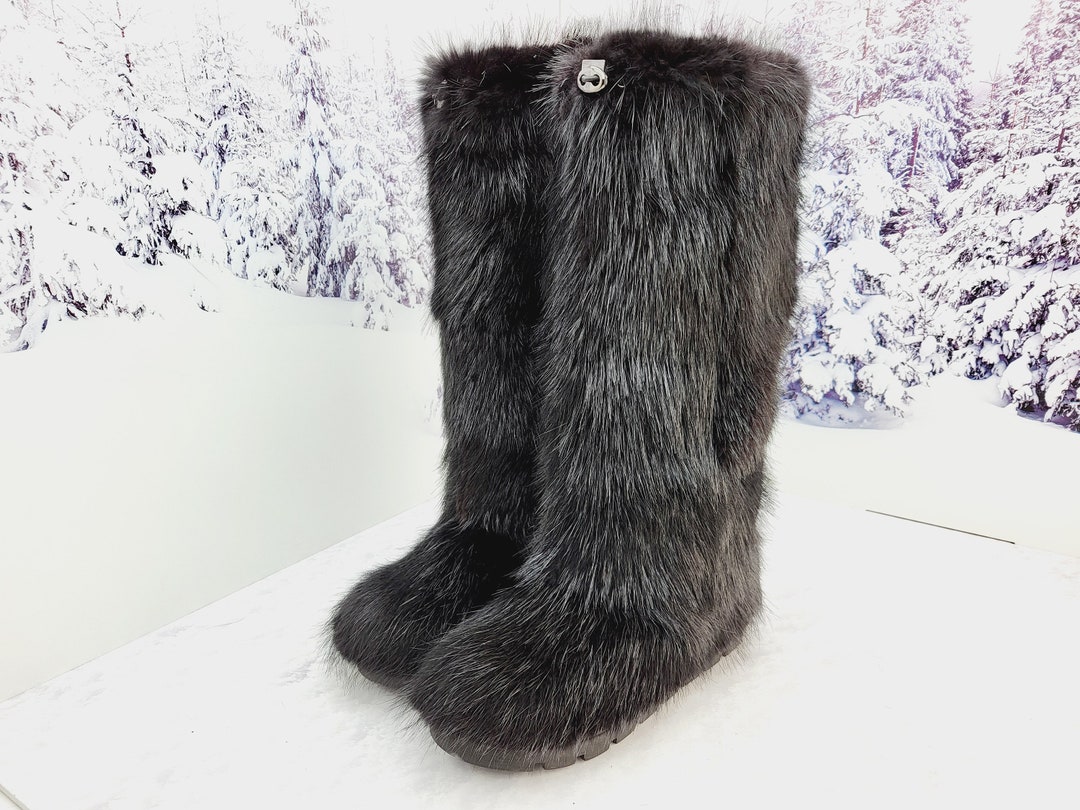High Beaver Fur Boots for Women PATCHWORK Sheet Knee Winter Boots Snow ...