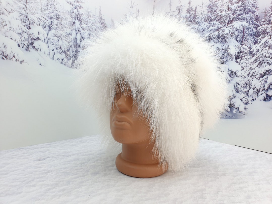 White Arctic Fox Fur Winter Hat Snow Trapper Hat - Etsy