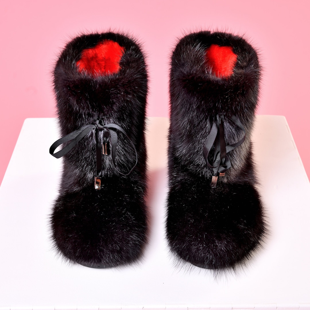 Black Fur Boots for Women,model "mink" Short Mukluks Furry Boots ...