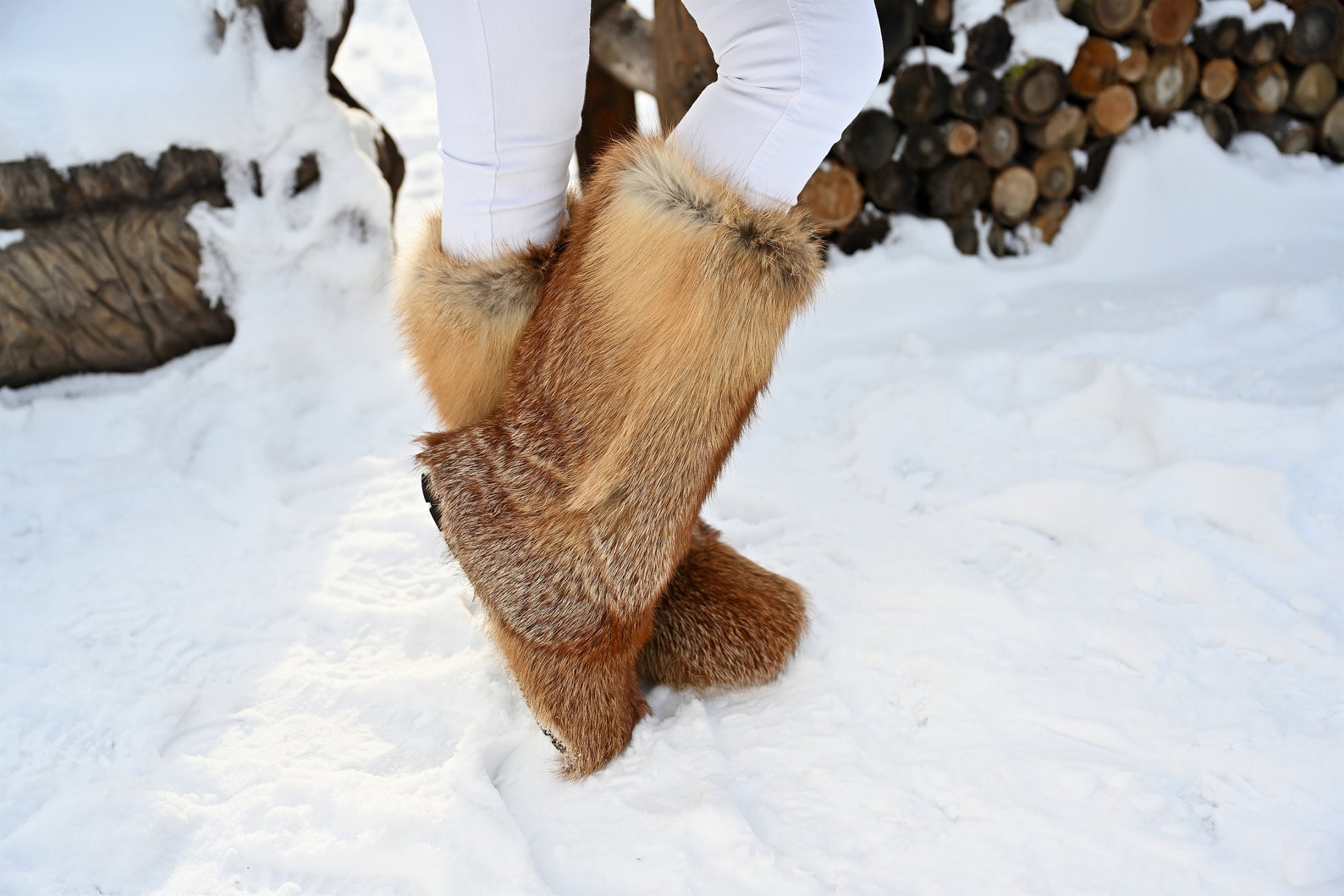 High Fox Fur Long Boots Womens Genuine Red Fox Fur Boots - Etsy