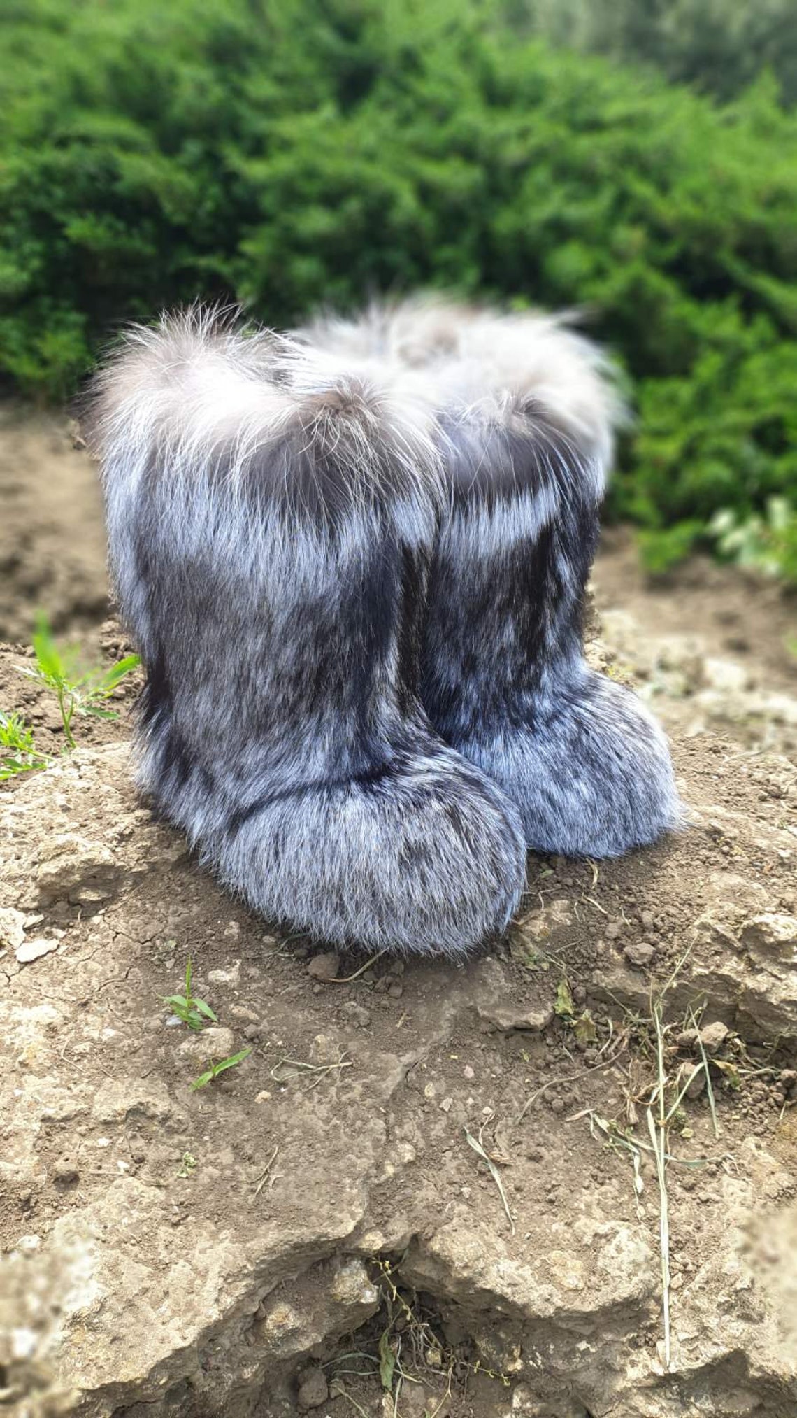 Gray silver fox fur boots Exclusive winter boots for women | Etsy