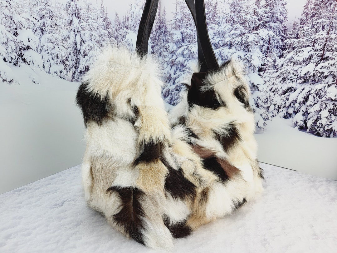 Real Goat Fur Tote Bag Patchwork Big Fur Shopper Bag Women Purse - Etsy
