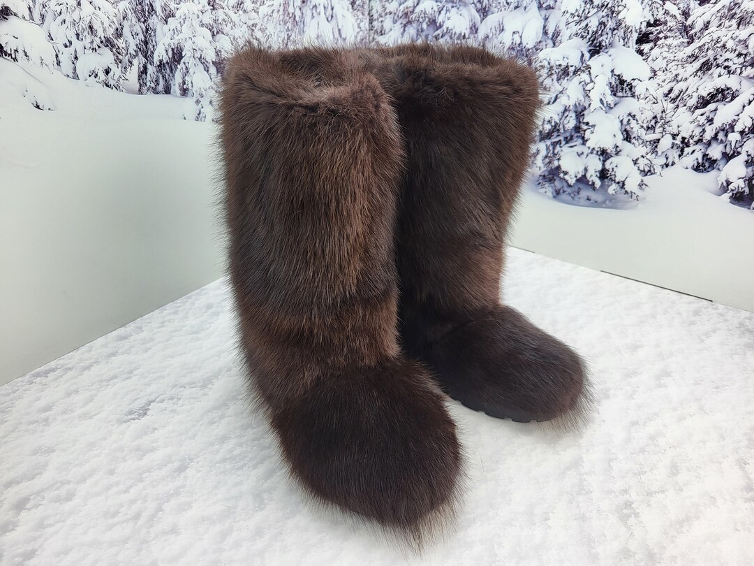 SALE 36 EU 5 (5.5) US Waterproof Brown Musk Beaver Fur High Fur Boots ...
