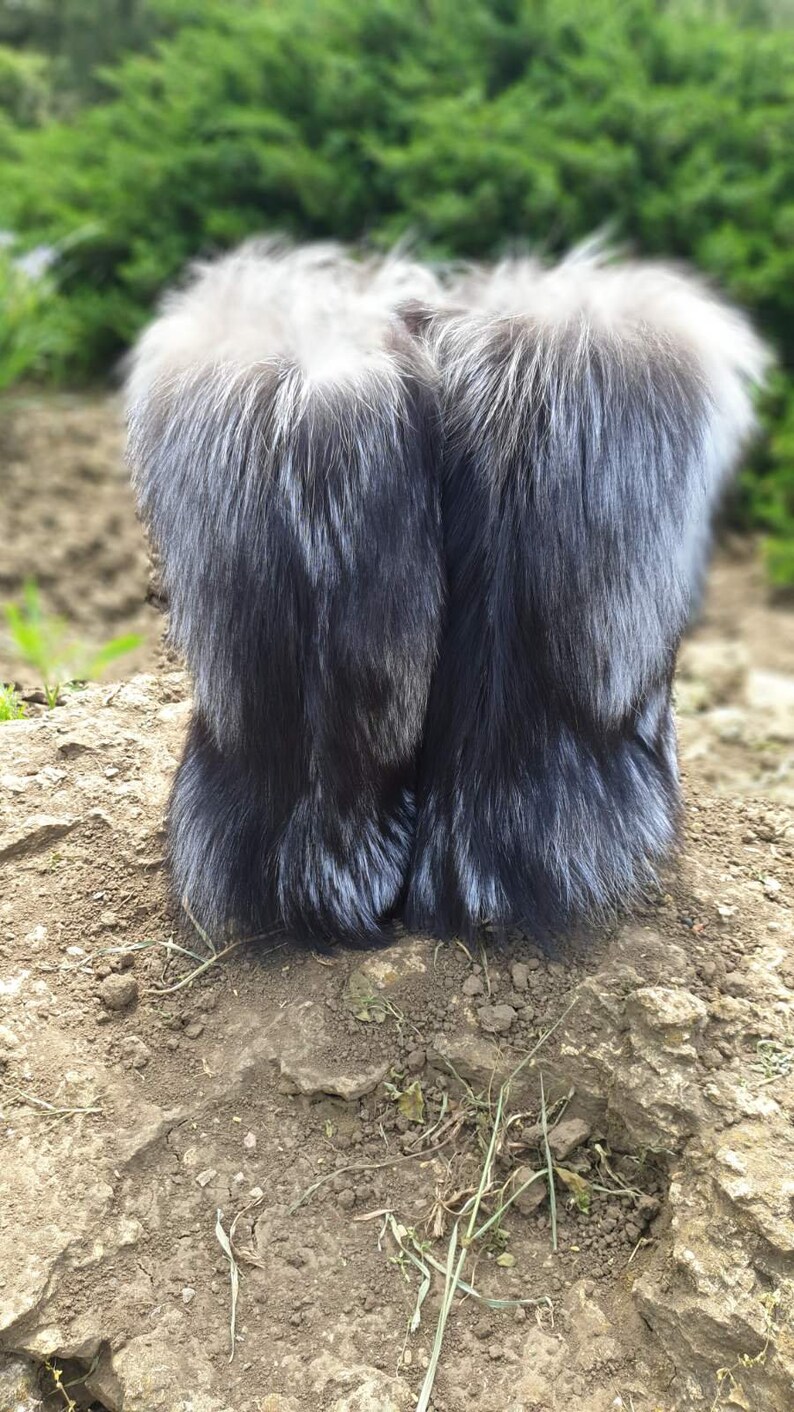 Gray Silver Fox Fur Boots Exclusive Winter Boots for Women - Etsy
