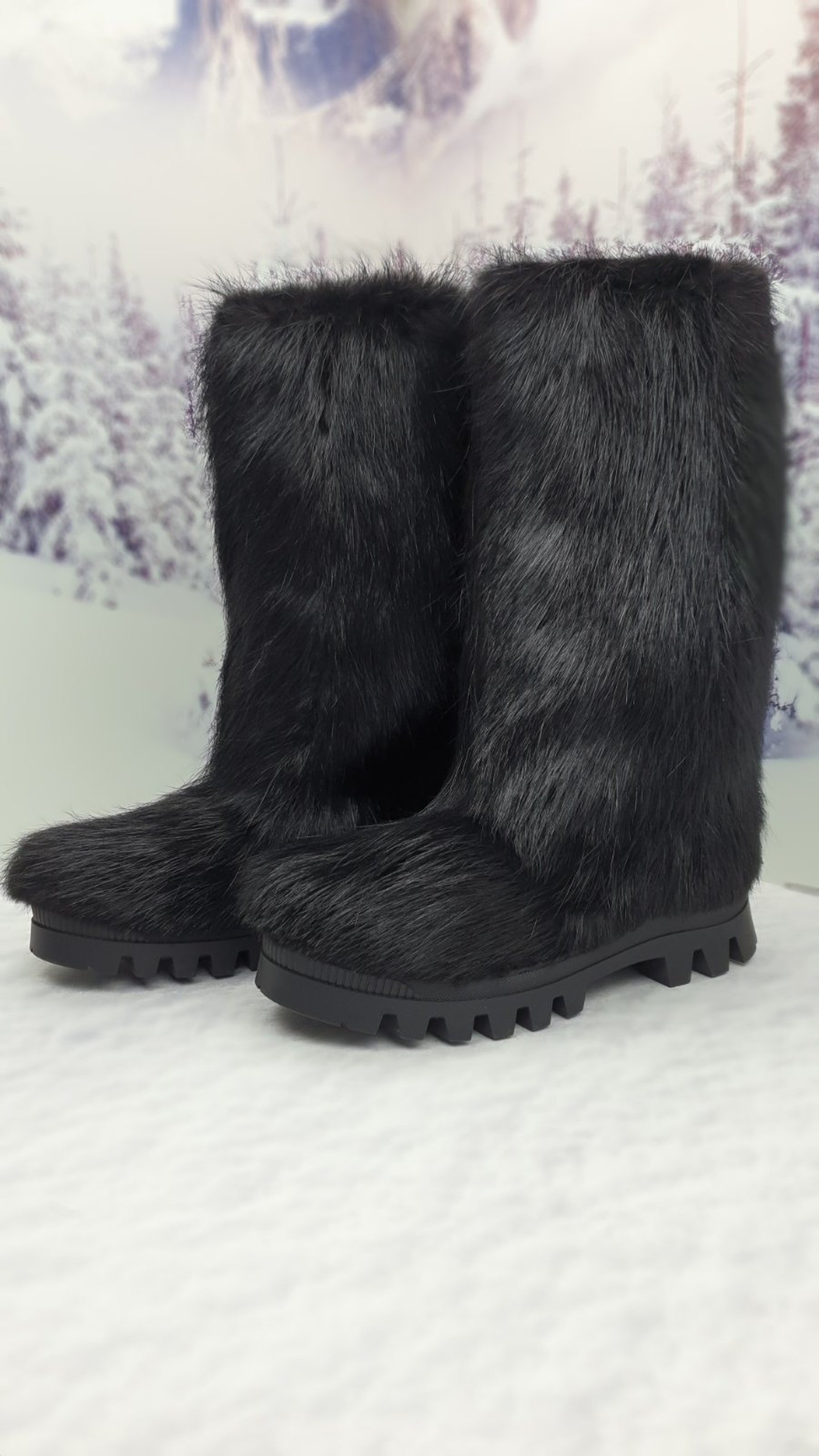 Black Fur Boots for Men, Mukluks,viking Boots, Yeti Boots, Furry Snow ...