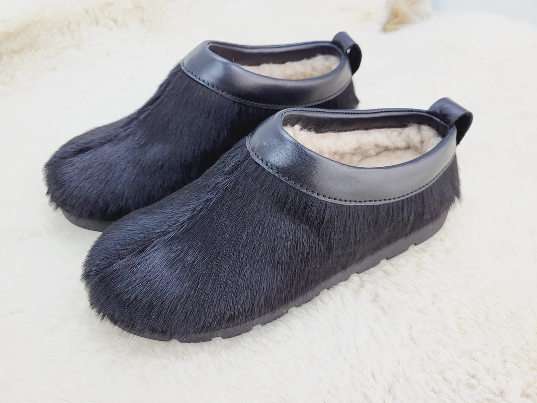Black Real Goat Fur Slip-ons Furry Cloges Fur Boots Outdoor Shoes - Etsy