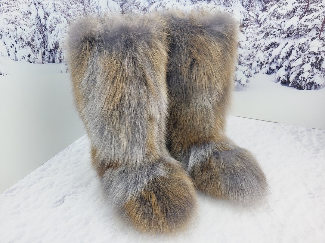 Women Real Fur Boots Toned Fox Fur Winter Boots Mukluks - Etsy