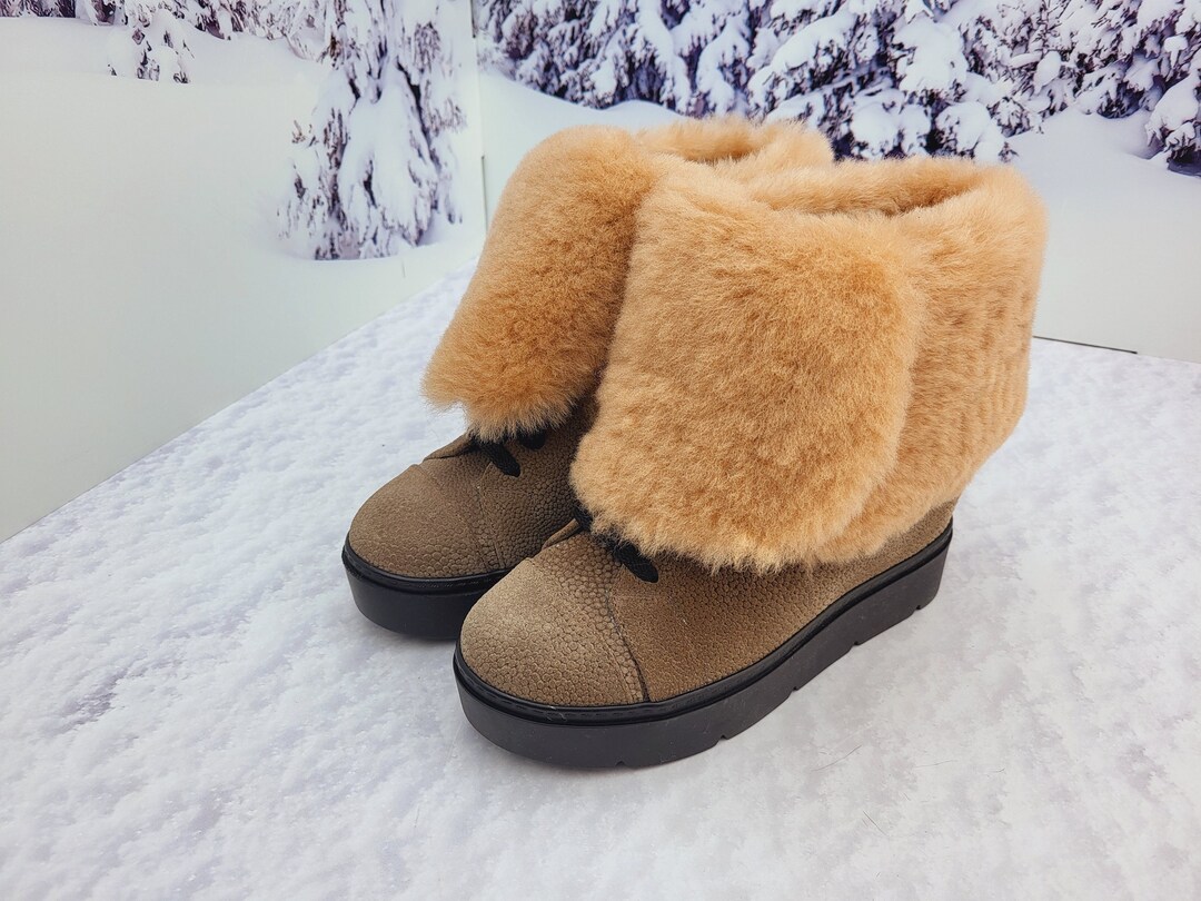 Beige Platform Boots for Women Sheepskin Fur Winter Boots - Etsy