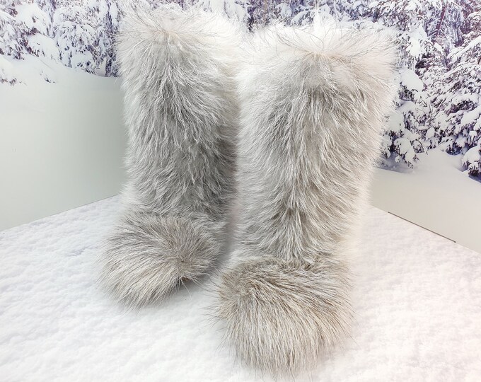 Gray Super Fluffy Goat Fur Women Boots Snow Boots Apres Ski - Etsy