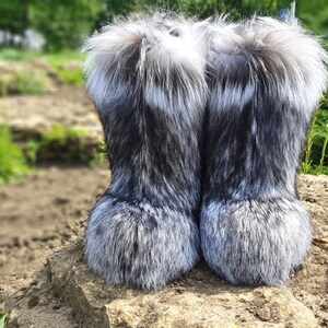 Gray Silver Fox Fur Boots Exclusive Winter Boots for Women - Etsy