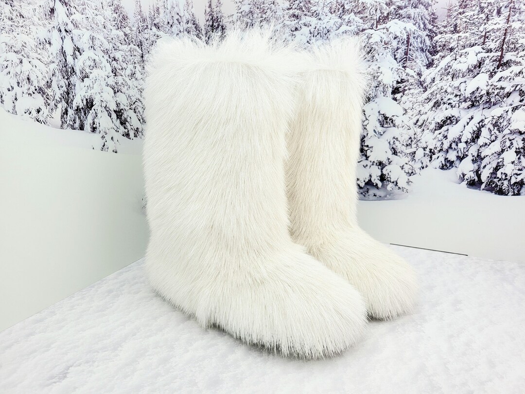 White Goat Fur Knee Yeti Fur Boots Winter High Fur Boots - Etsy