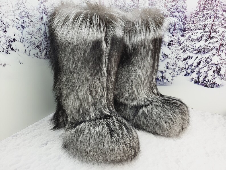 Men's Gray Silver Fox Fur Boots Exclusive Winter Boots for Men - Etsy