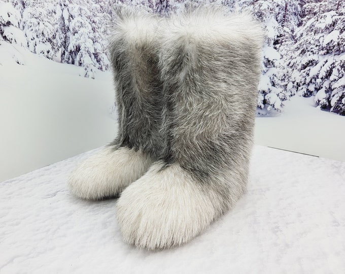 White Goat Fur Knee Yeti Fur Boots Winter High Fur Boots - Etsy