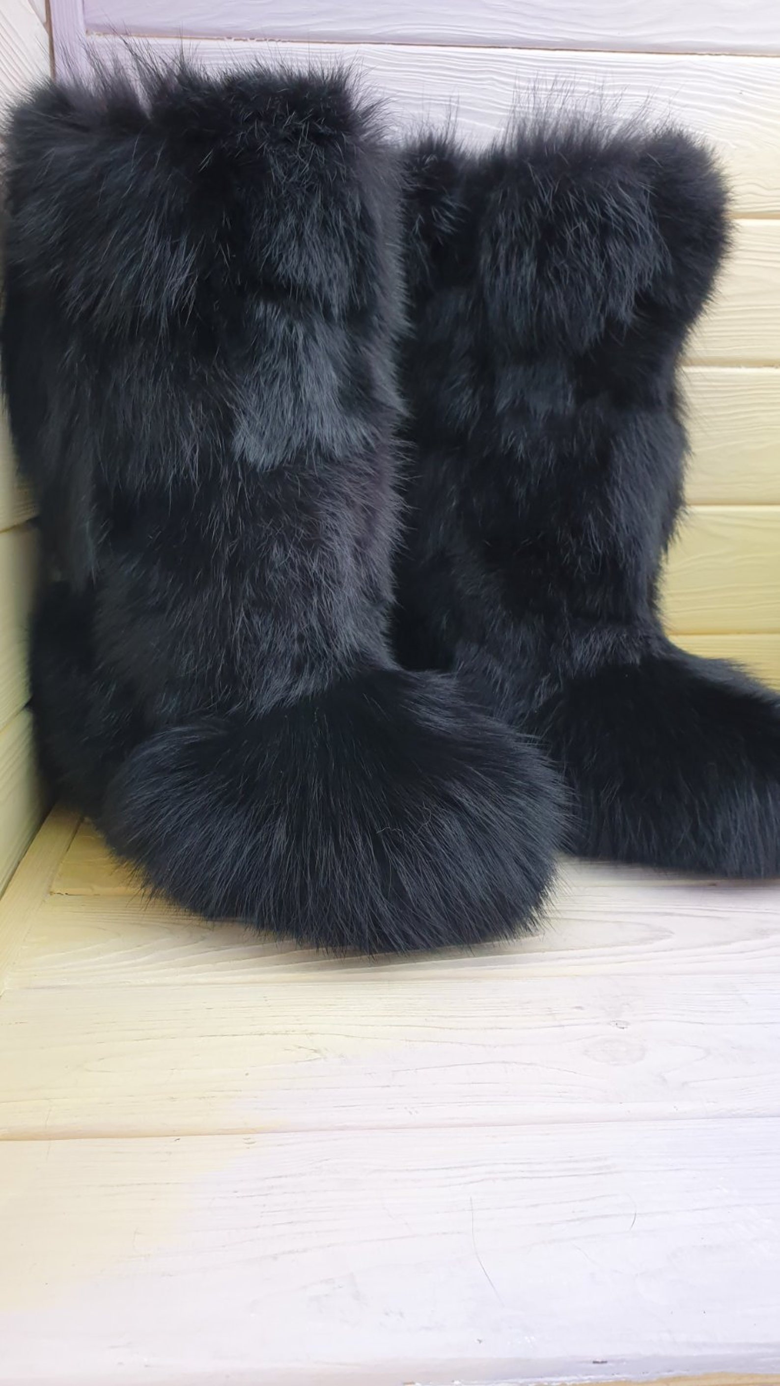 Black fox fur boots for women mukluks yeti boots Eskimo | Etsy