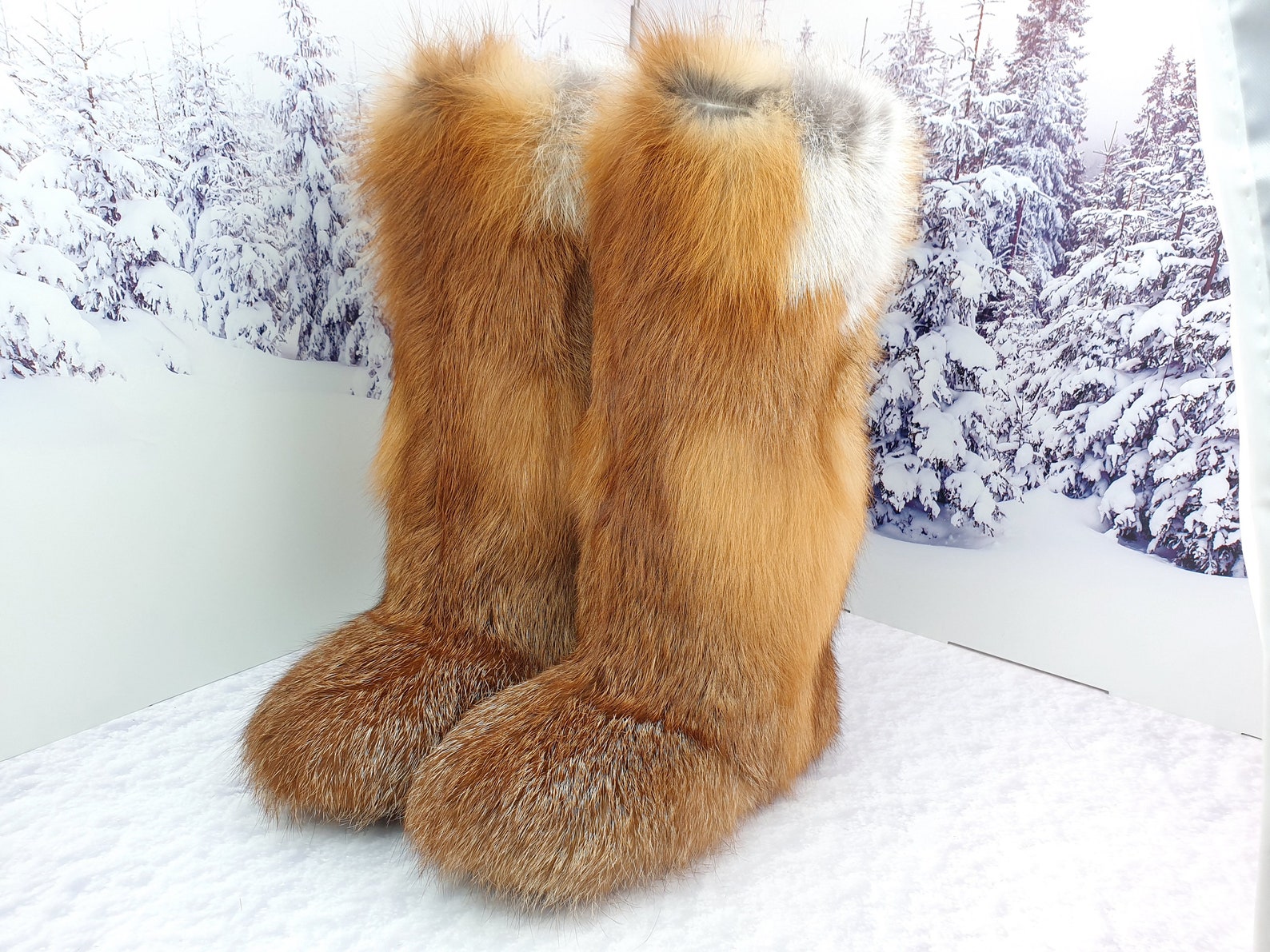 High Fox Fur Long Boots Womens Genuine Red Fox Fur Boots - Etsy