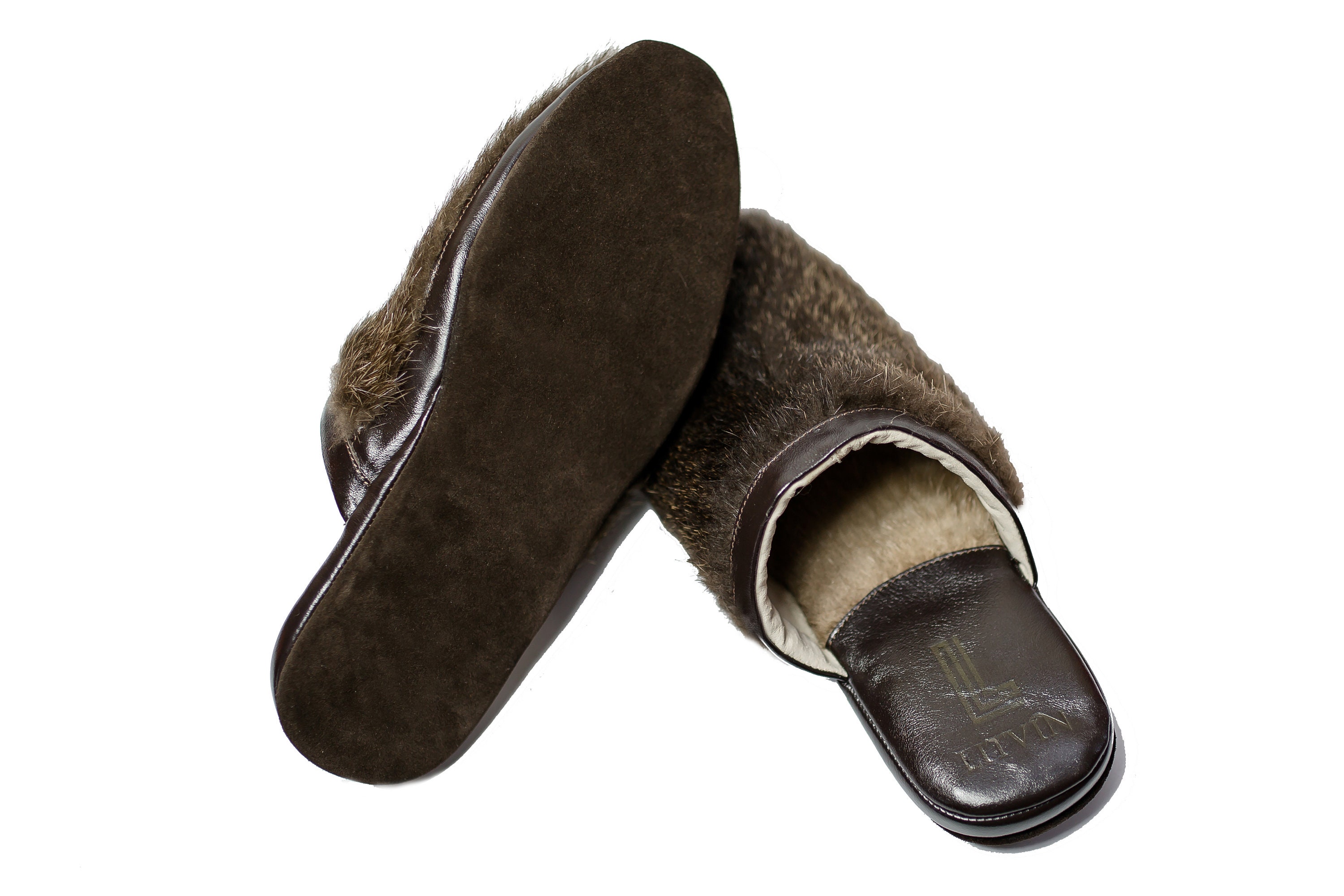 Brown Slippers, Men's House Shoes, Leather Slippers,brown Color Fur of ...