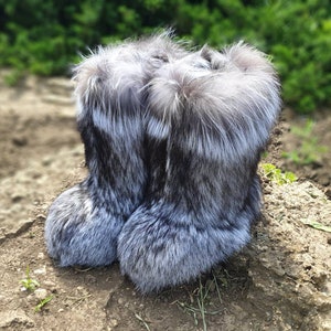Gray Silver Fox Fur Boots Exclusive Winter Boots for Women - Etsy