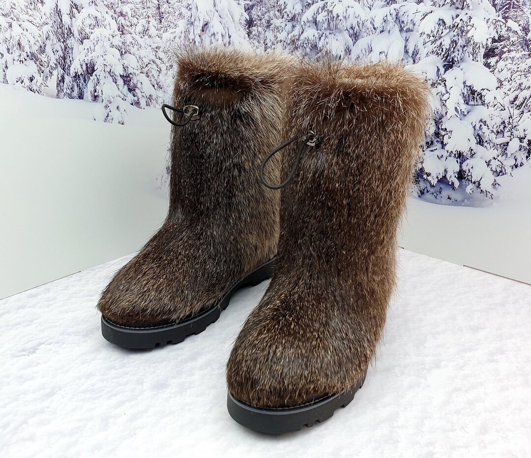 Men's Short Winter Real Fur Boots Mukluks for Men Waterproof Snow Boots ...
