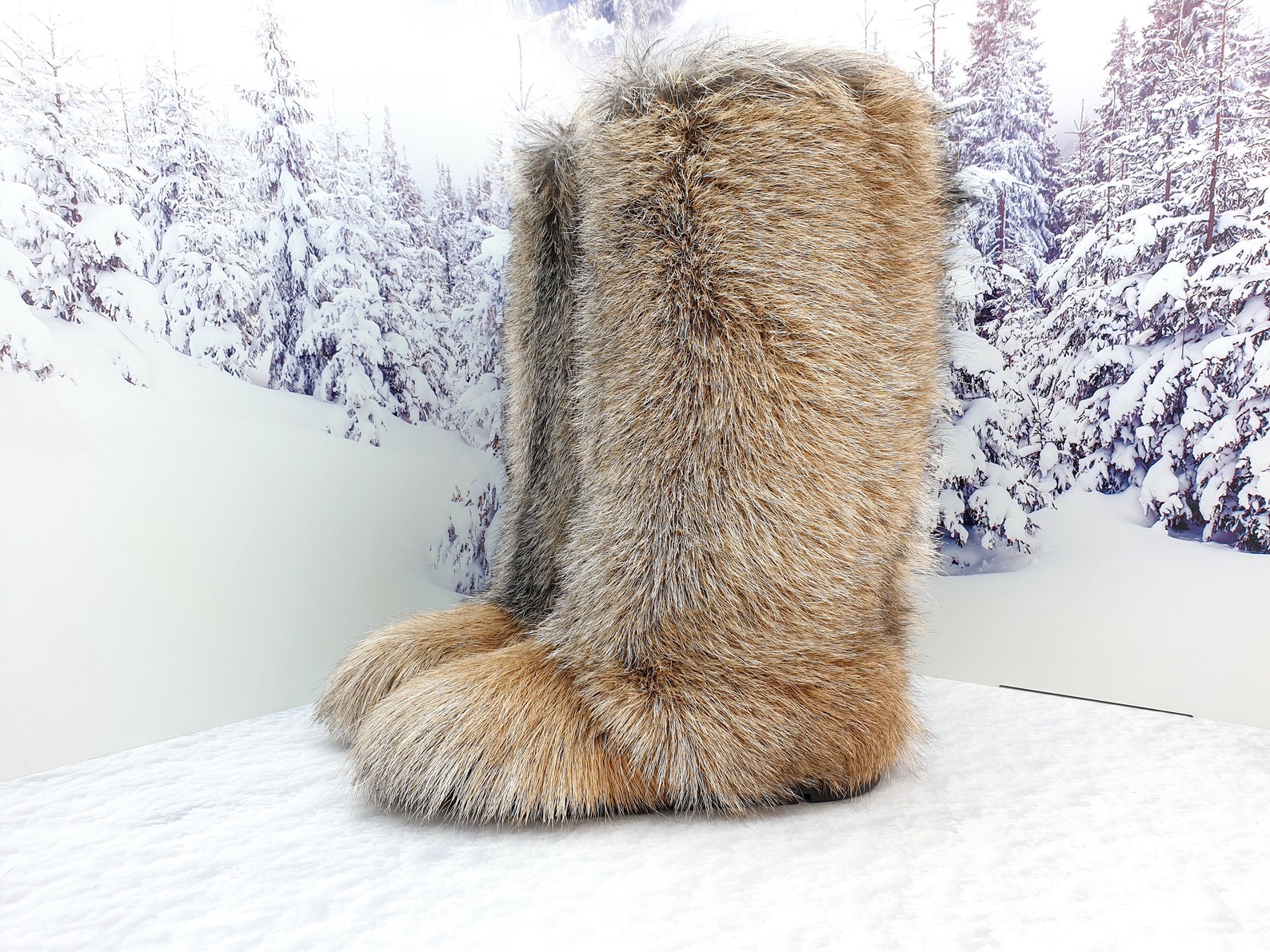 Light Brown Knee Goat Fur Women Furry Winter Boots Yeti Boots - Etsy