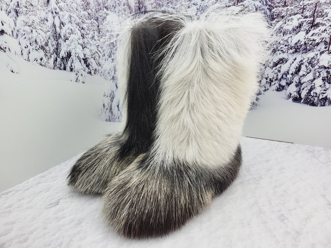 41 EU 10 US Gray White Real Goat Fur Yeti Boots for Women - Etsy