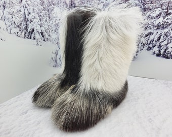 Super Fluffy Brown Gray Real Goat Fur Boots for Women - Etsy