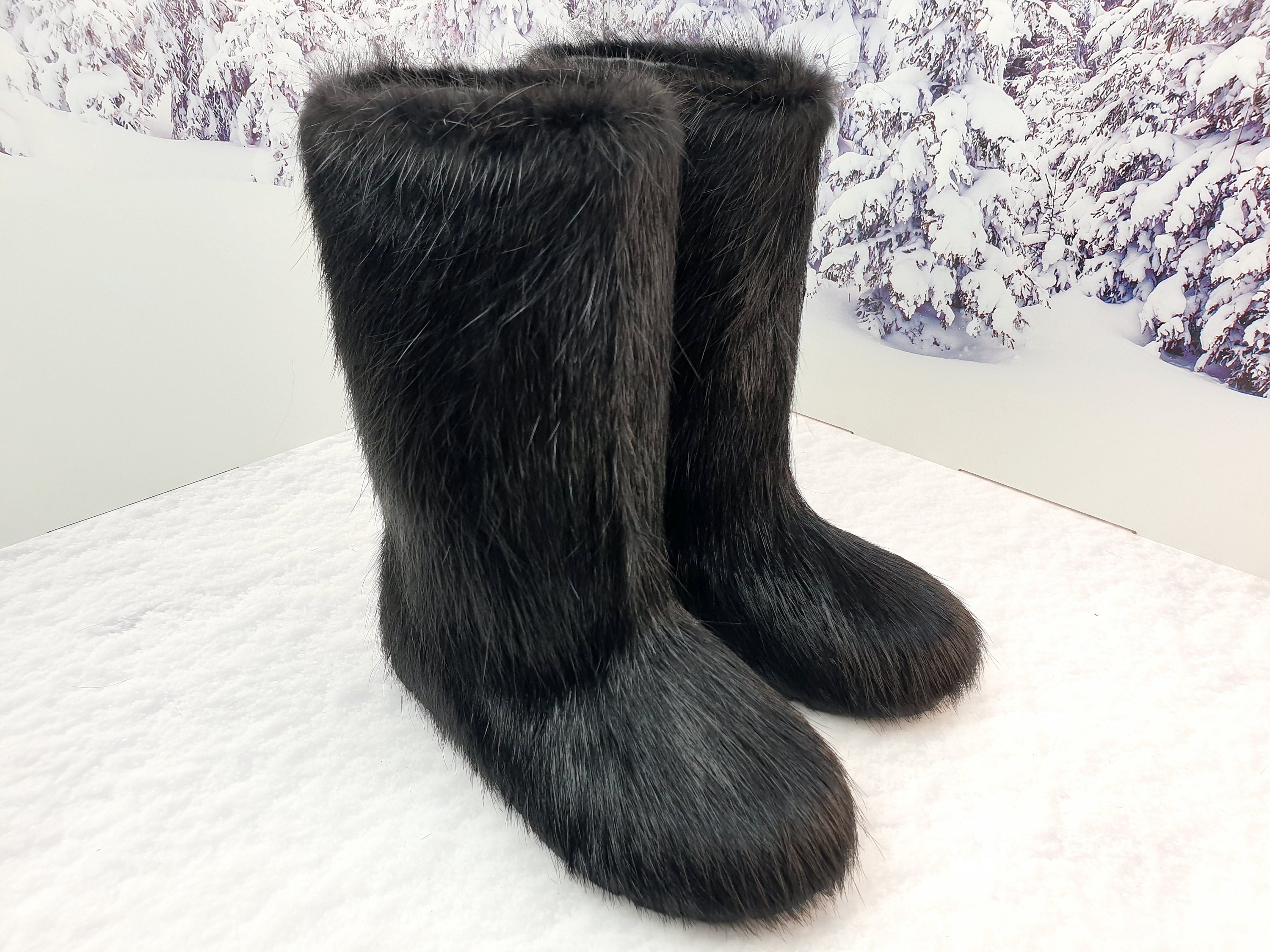 Brown Fur Boots for Women, Mukluk Boots, Yeti Boots, Furry Snow Boots ...