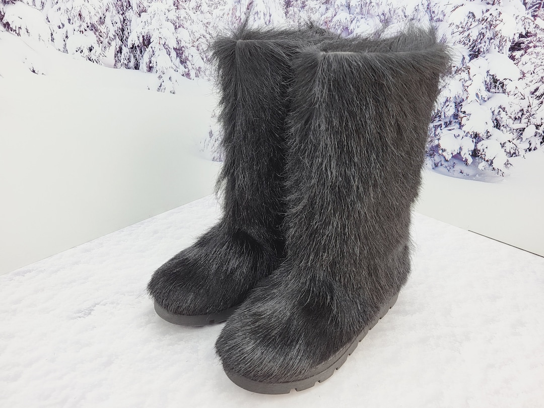 Black Goat Fur Yeti Boots for Women Furry Eskimo Boots Mukluks - Etsy