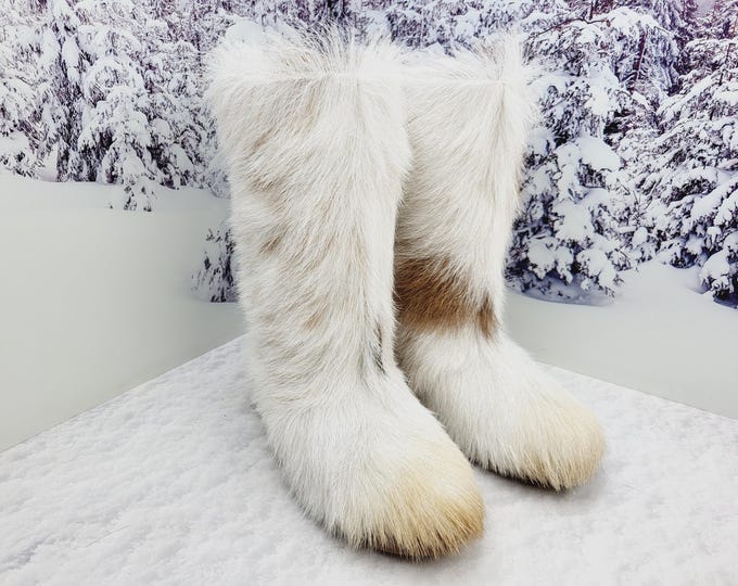 White Goat Fur Knee Yeti Fur Boots Winter High Fur Boots - Etsy
