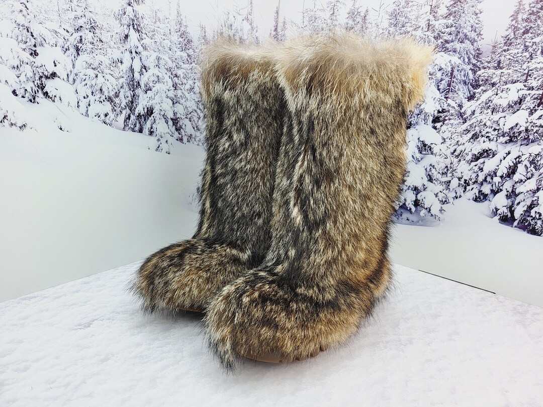 Coyote Winter Fur Boots for Men, Viking Boots Eskimo Mukluk Boots ...